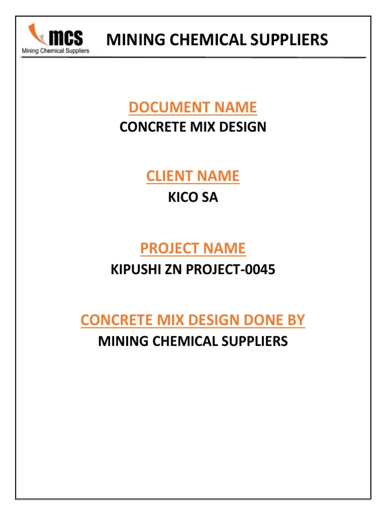 Proposed Concrete Mix Design for C20 Grade Concrete at Kipushi Zn ...