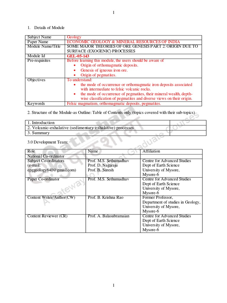 Theories of Ore Genesis, Exogenic Processes | PDF