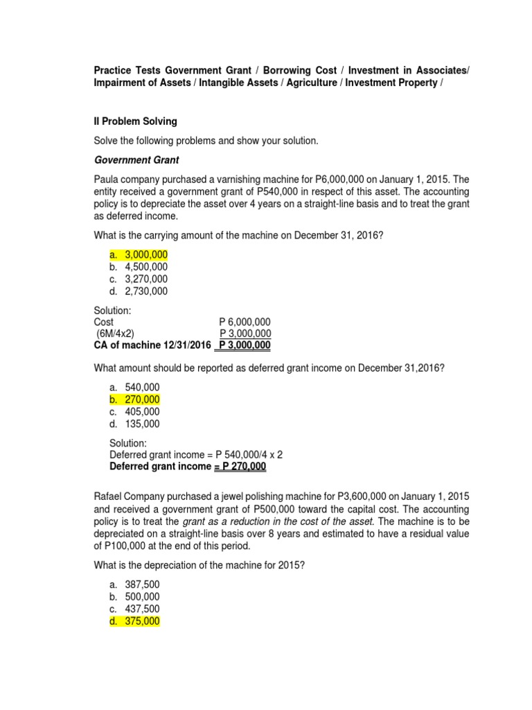 Practice Tests Government Grant Etc | PDF | Depreciation | Goodwill ...