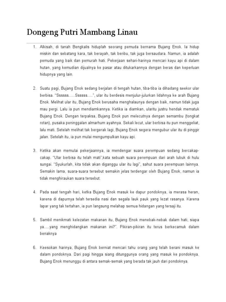 Dongeng Putri Mambang Linau | PDF