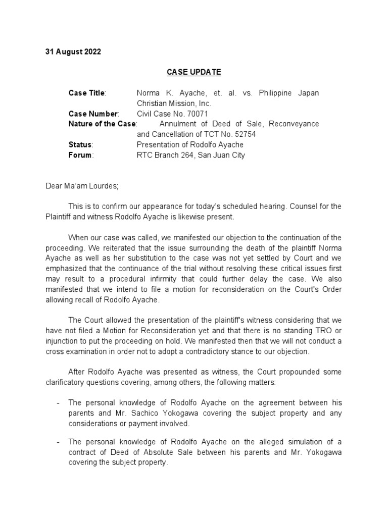 Case Update - Ayache vs. Pjcmi - 8.31.22 | PDF