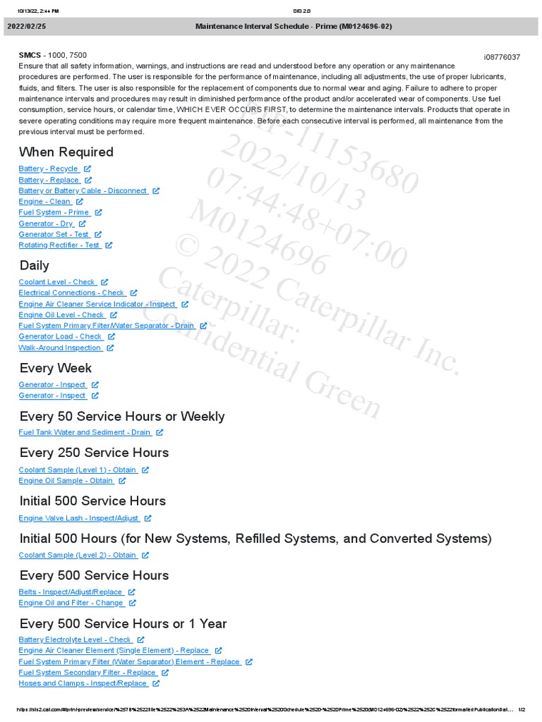 Maintenance Interval Schedule GENSET 60 KVA | PDF | Engines | Electric ...