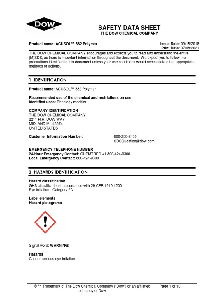 Acusol 882 Safety Data Sheet | PDF