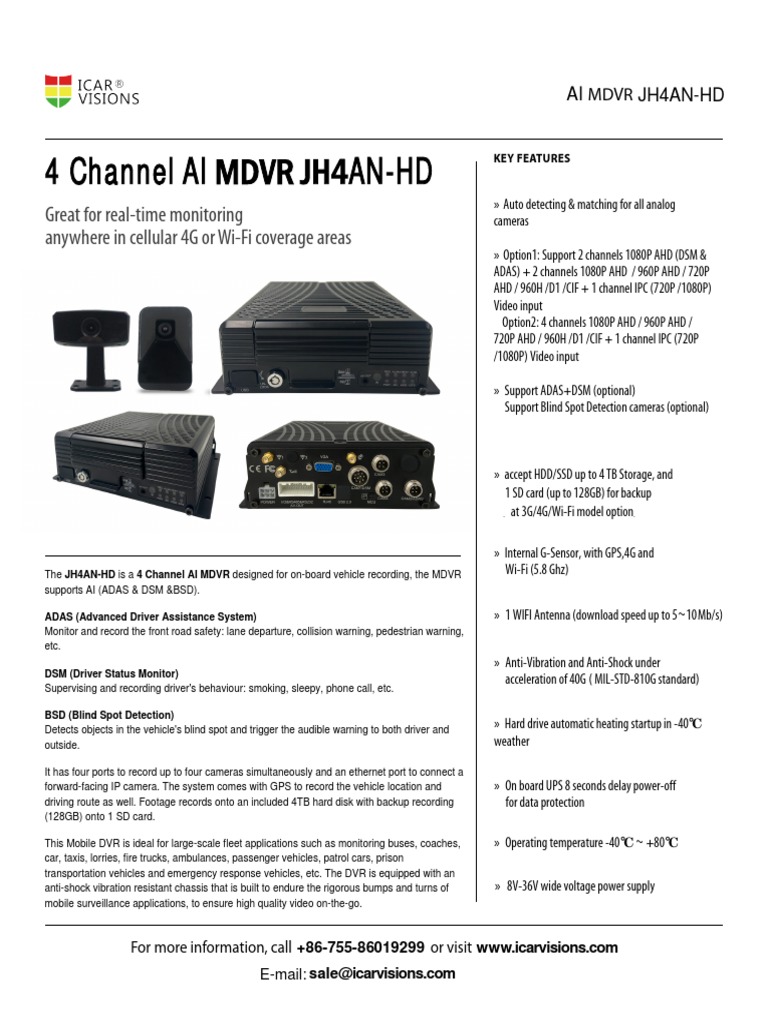 4-Channel AI MDVR JH4AN-HD Overview | PDF | Accelerometer | Video