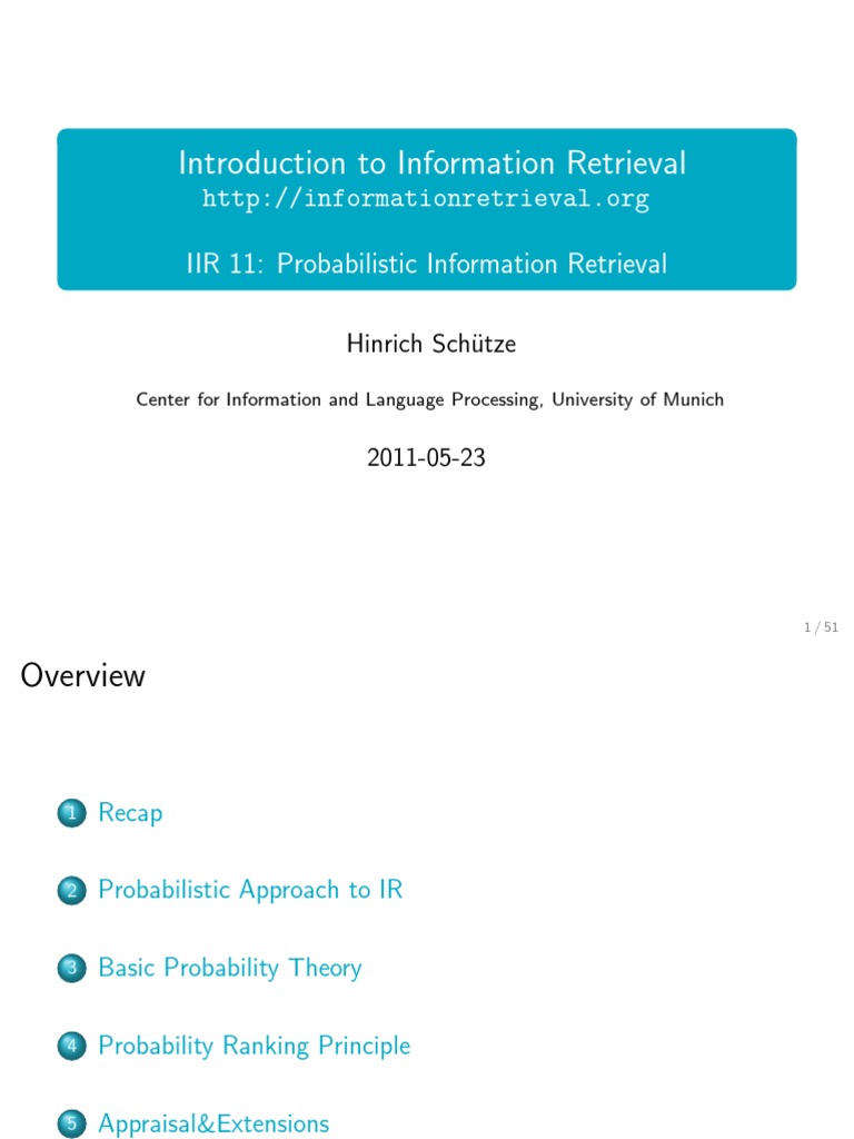 Probabilistic Information Retrieval | PDF | Information Retrieval | Information Science