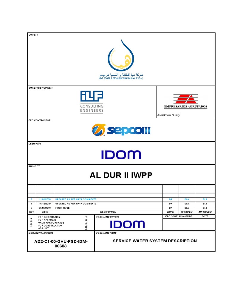Service Water System Description for Al Dur II IWPP | PDF | Pump | Valve