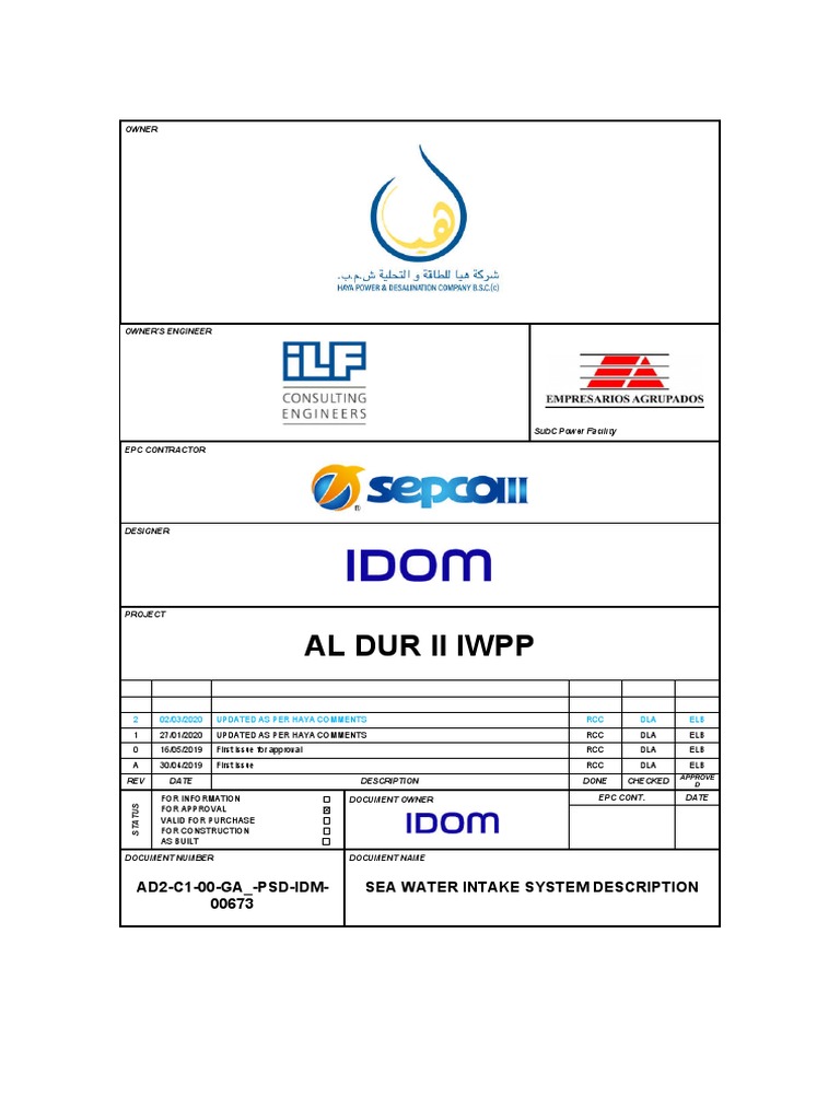 Sea Water Intake System System Description | PDF | Valve | Pump