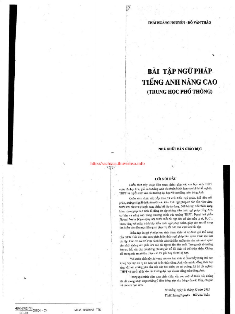 Xemtailieu Bai Tap Ngu Phap Tieng Anh Nang Cao Thai Hoang Nguyen Do Van Thao 304 Trang | PDF