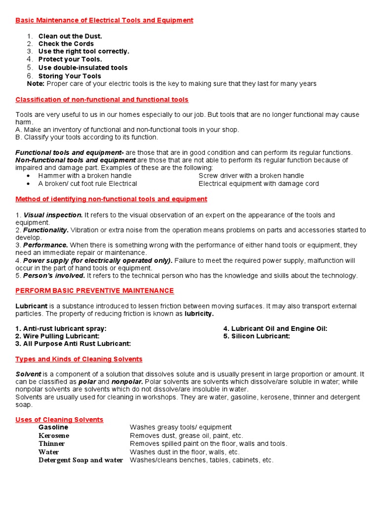 TLE EIM Basic Maintenance of Electrical Tools and Equipment | PDF ...
