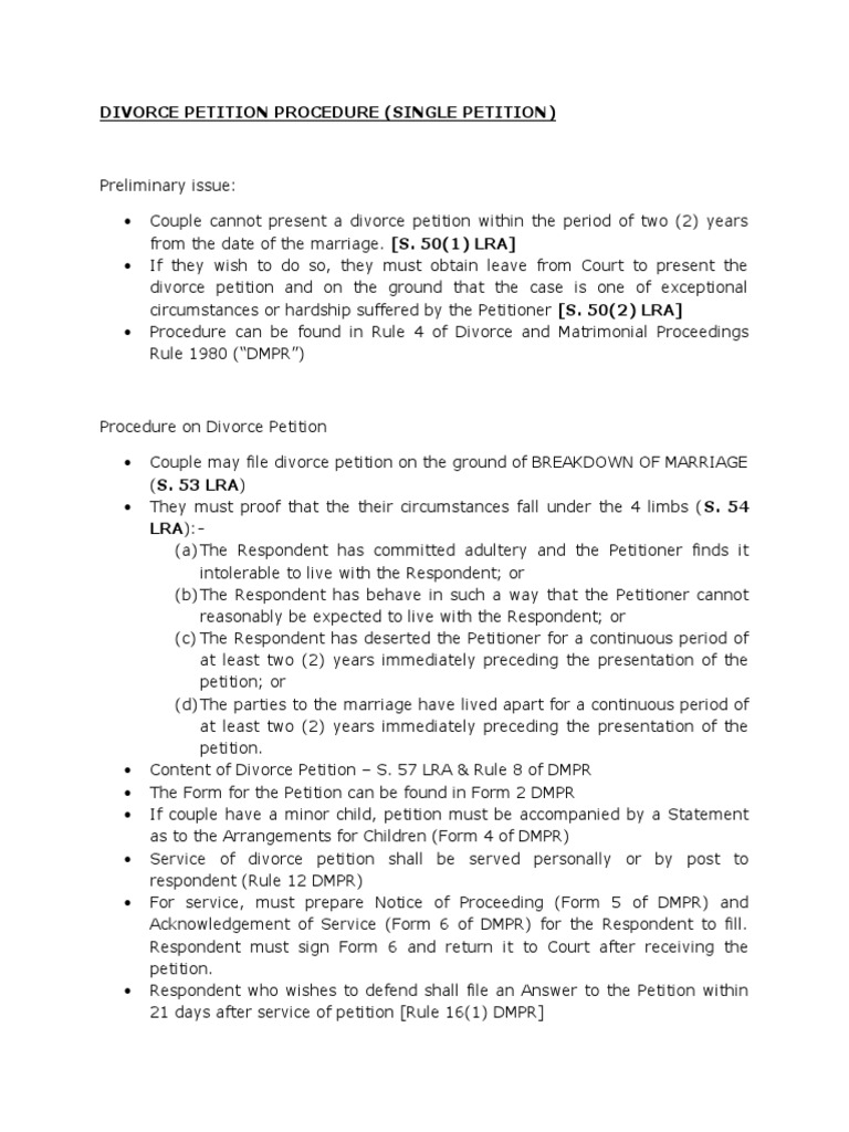 Divorce Petition Procedure Pdf Divorce Marriage