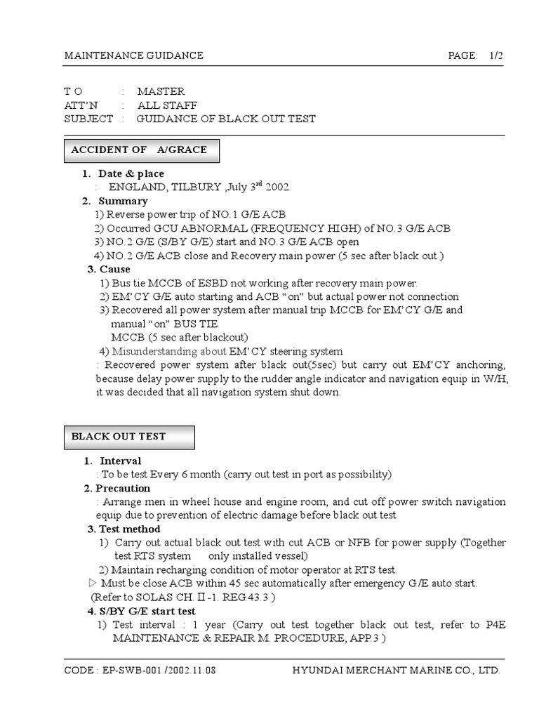 Guidance of Black Out Test | PDF | Electricity | Vehicles