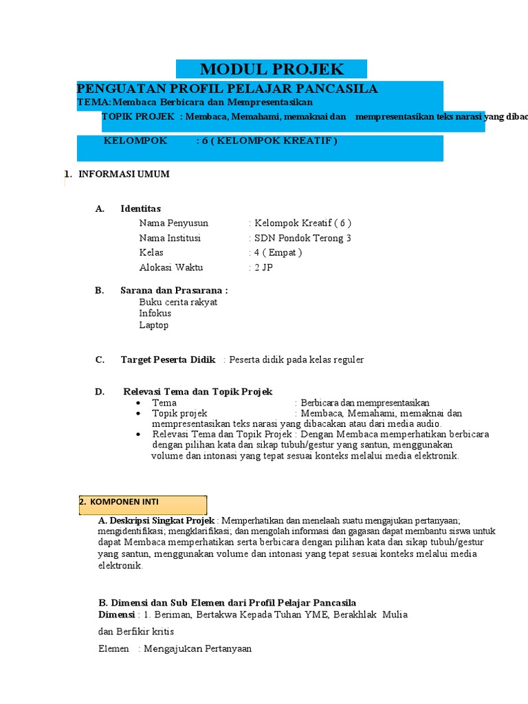 Outline Projek Penguatan Profil Pelajar Pancasila | PDF