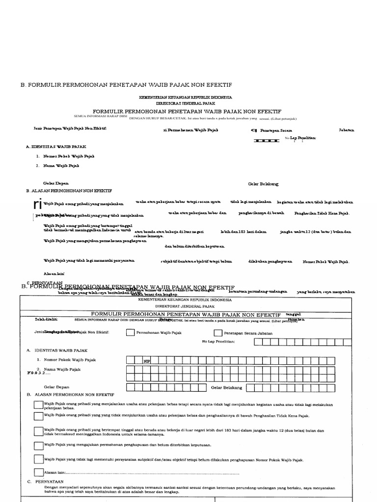 Formulir Permohonan Penetapan WP Non Efektif Per 20 - 2013 | PDF