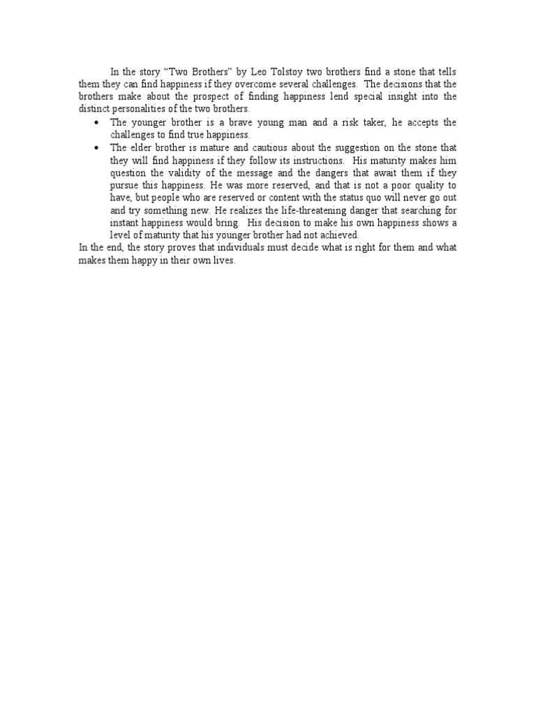 Themes in Tolstoy's "Two Brothers" | PDF | Self-Improvement