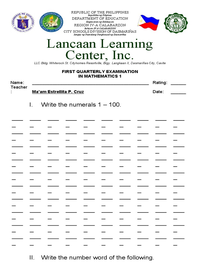 Exam First Quarter - Math | Download Free PDF | Mathematics