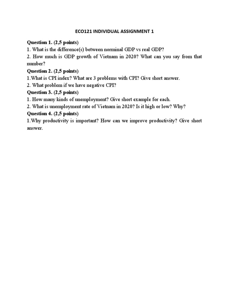 ECo121 Individual Assignment 1 | PDF | Social Science
