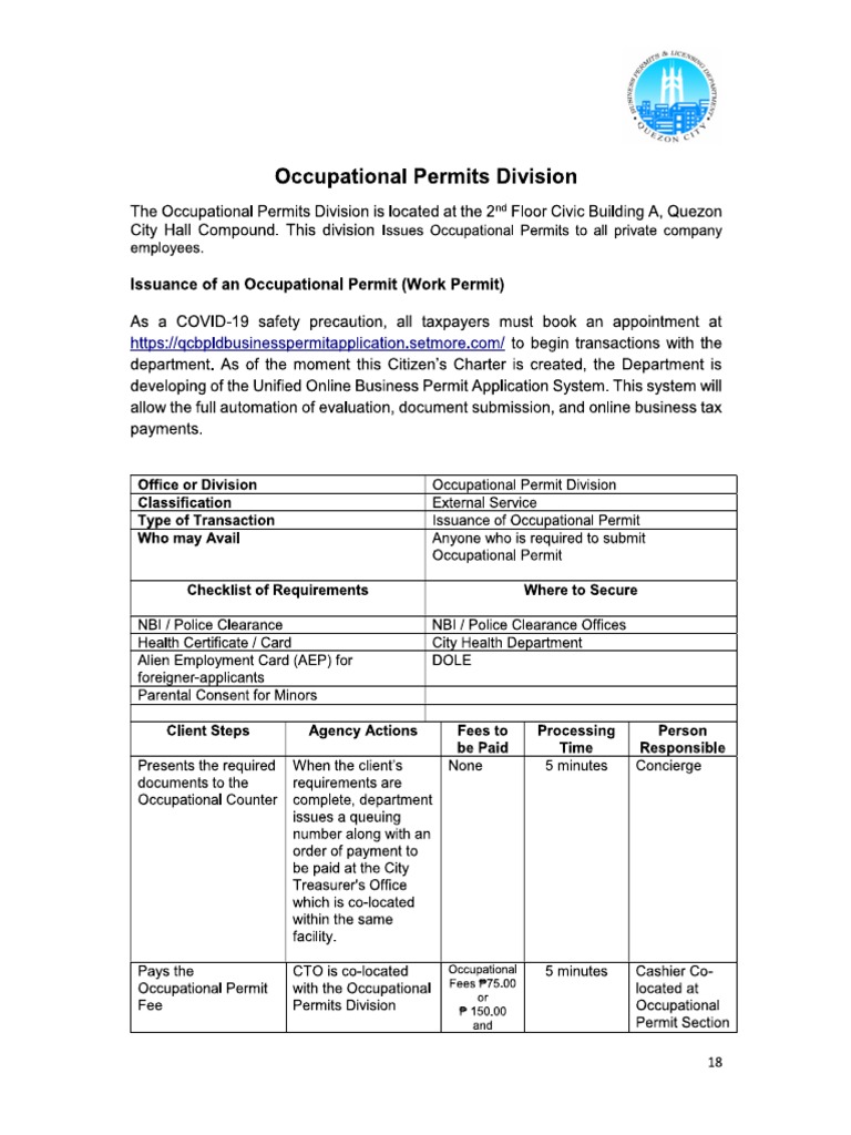 Issuance of An Occupational Permit Work Permit | PDF
