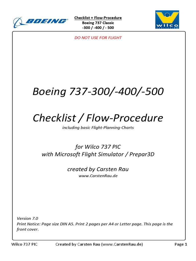 Checklist 737 Classic Wilco 737 PIC | PDF | Transport | Aircraft