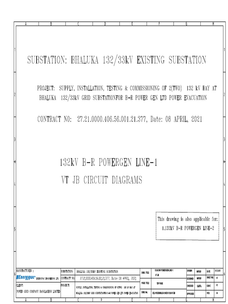 Energypac: Date Sheet No. Drawn Dwg. Title: VT JB Top Page EEL-PGCB-BHLKA-2NOS-132kV-VTJB Masud ...