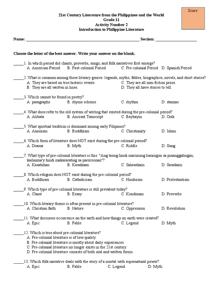 21st Century Literature Activity Guide | PDF | Legends | Epic Poetry