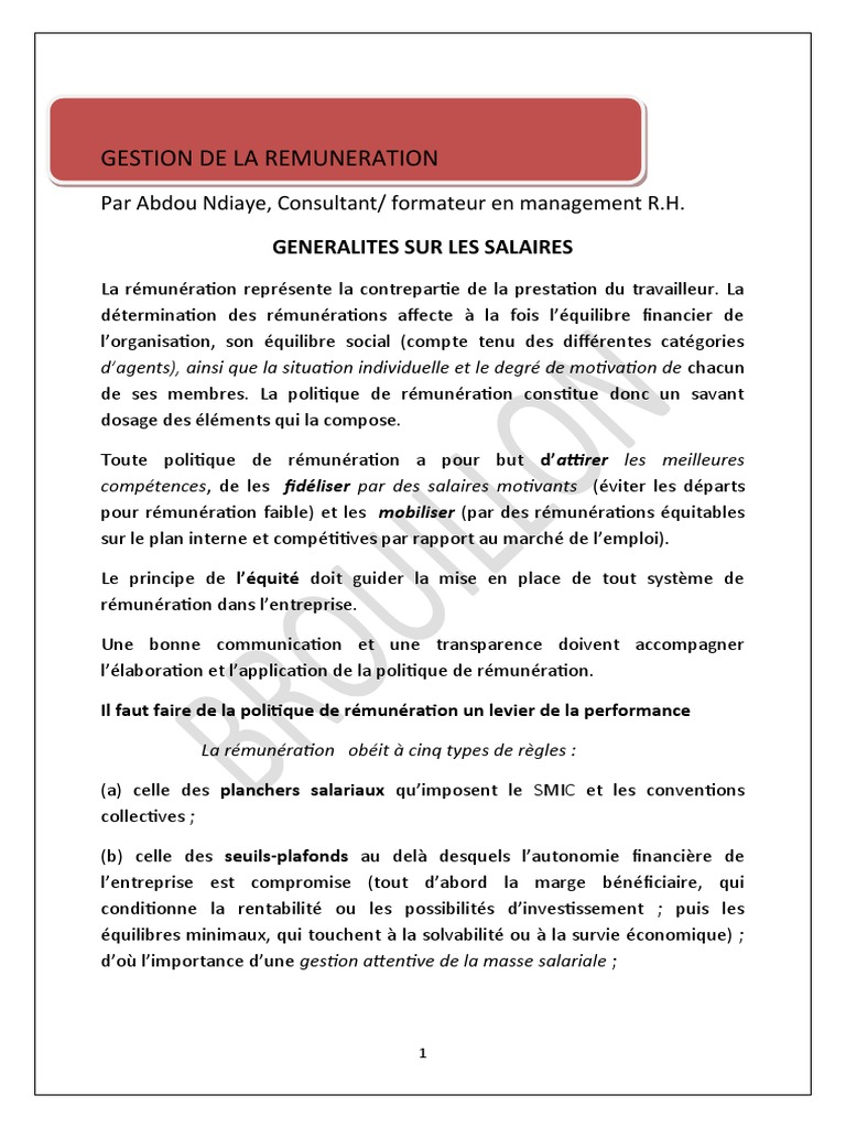 Gestion de la Rémunération au Sénégal | PDF | Salaires | Gestion des ...