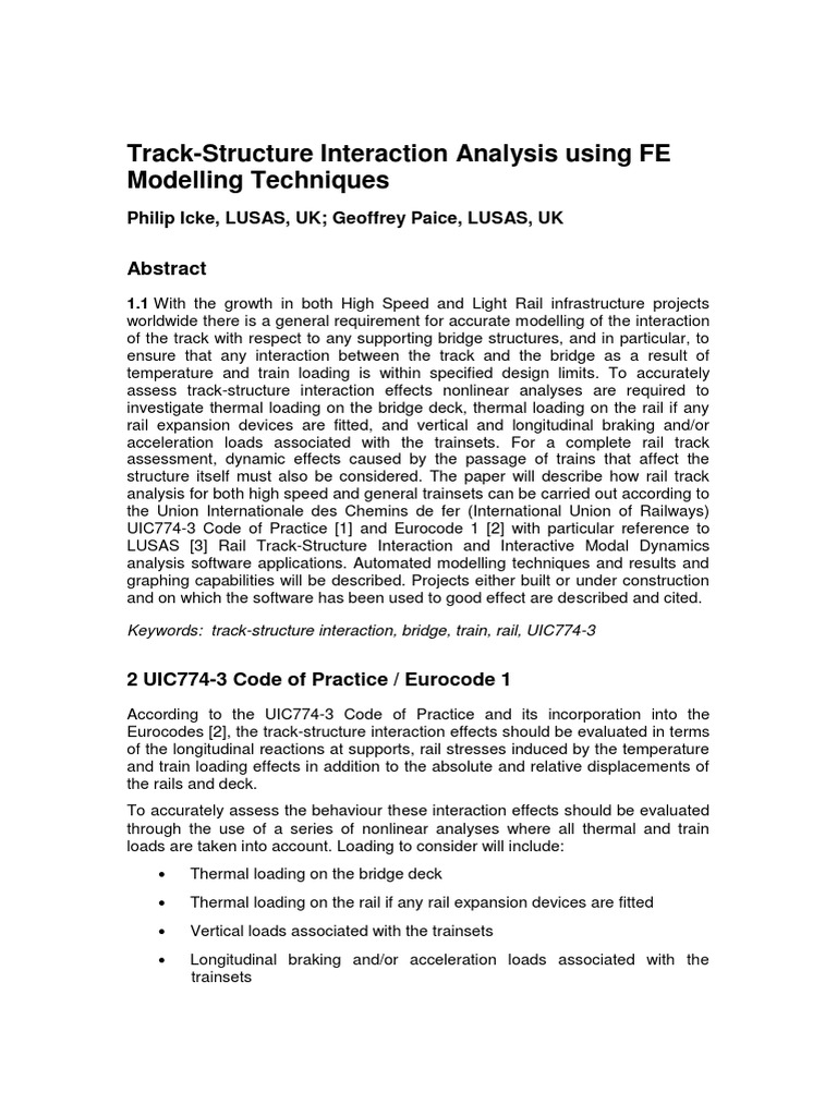 Track Structure Interaction Analysis Using FE Techniques Lusas Archive | PDF | Bridge | Spreadsheet