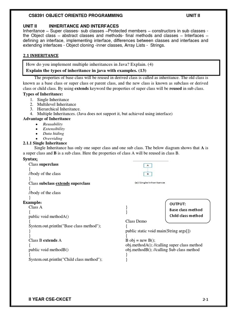 Oops Unit Ii Pdf Inheritance Object Oriented Programming Class Computer Programming