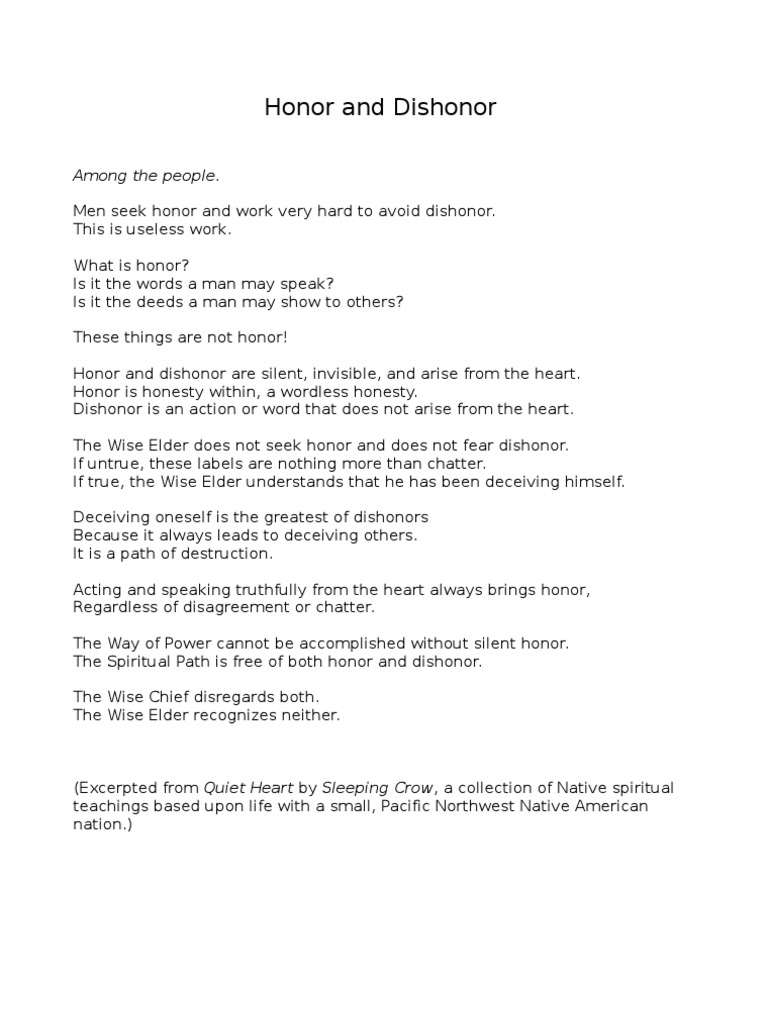 Wisdom on Honor and Dishonor | PDF