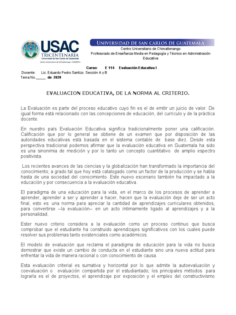Dto. L Evaluacion Por Normas y Criterios.2020 | PDF | Evaluación | Aprendizaje