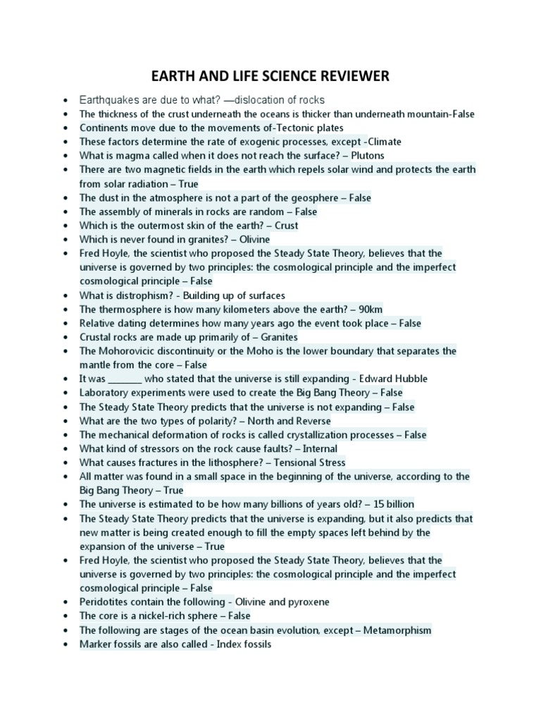Earth and Life Science Review Guide | PDF | Earth | Rock (Geology)