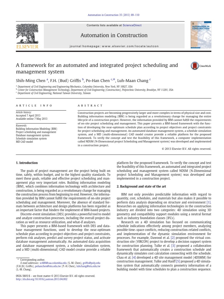 A Framework For An Automated and Integrated Project Scheduling and Management System | PDF ...