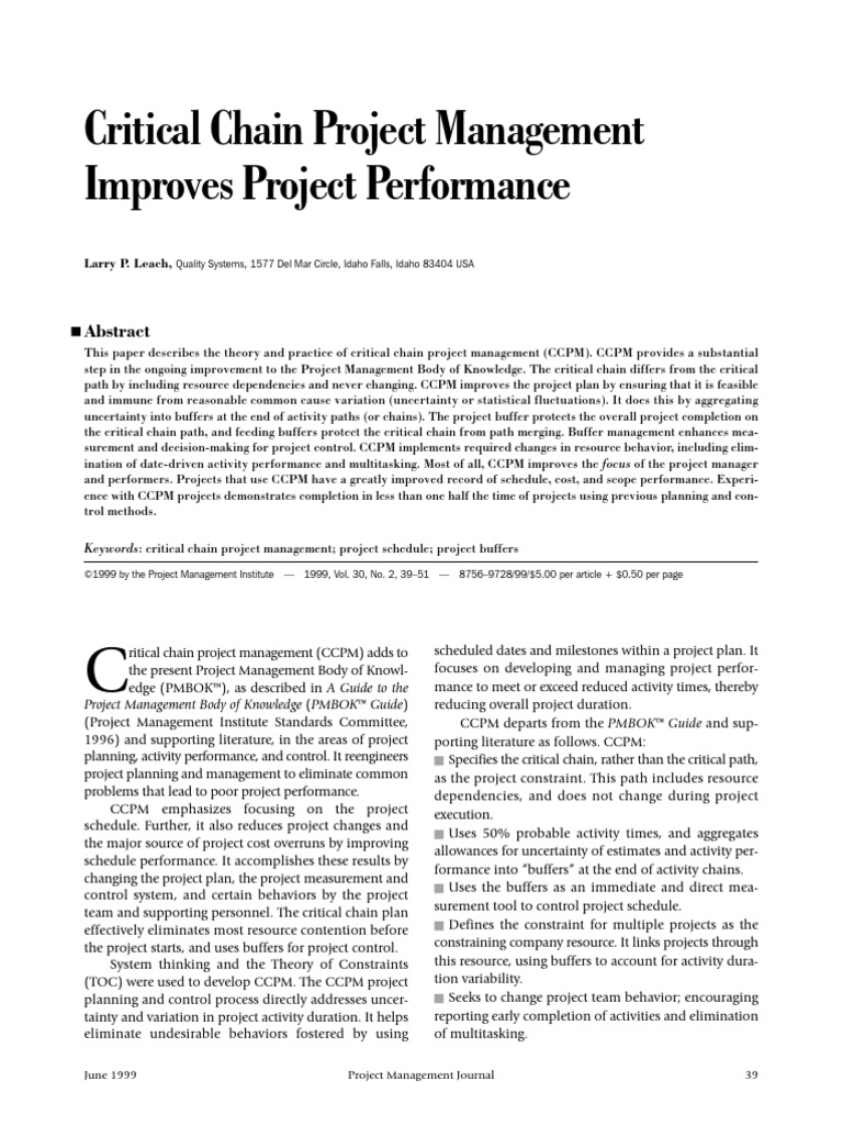 Critical Chain Project Management Improves Project Performance | PDF ...