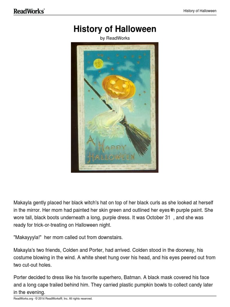Readworks Grade 5 - History of Halloween | PDF | Halloween | Trick Or ...