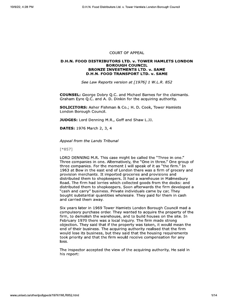 DHN Food Distributors Vs Tower Hamlets London Borough Council | PDF