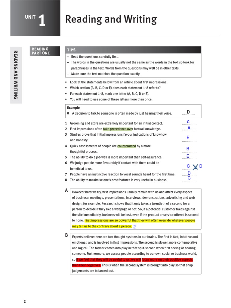 Reading and Writing Tips for First Impressions | PDF | Whistleblower ...