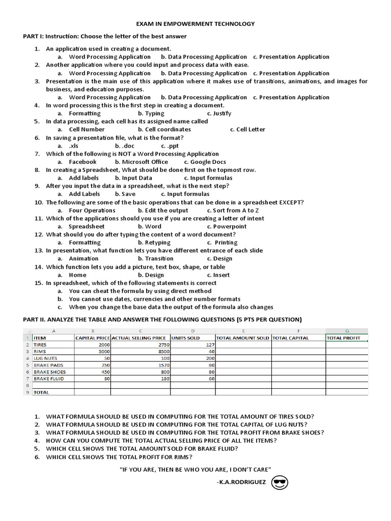Empowerment Technology Exam Questions | PDF | Spreadsheet | Microsoft ...