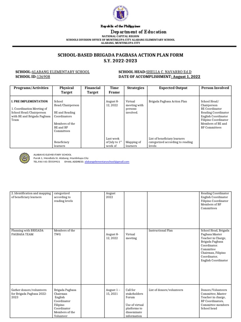Brigada Pagbasa Action Plan 2022-23 | PDF | Behavior Modification ...