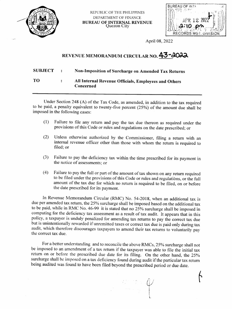 RMC No. 43 2022 | PDF