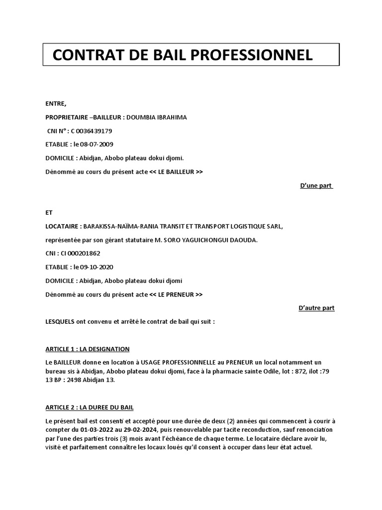 Contrat de Bail Professionnel | PDF | Cautionnement | Arbitrage