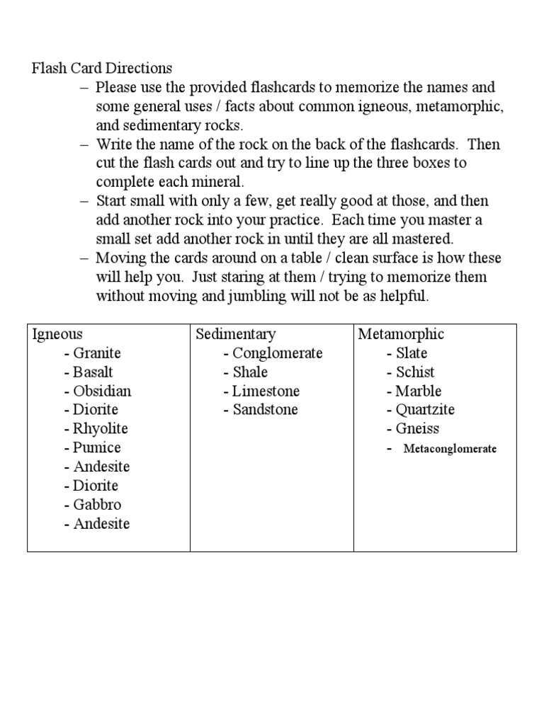 Rock Flashcards | PDF | Rock (Geology) | Clastic Rock