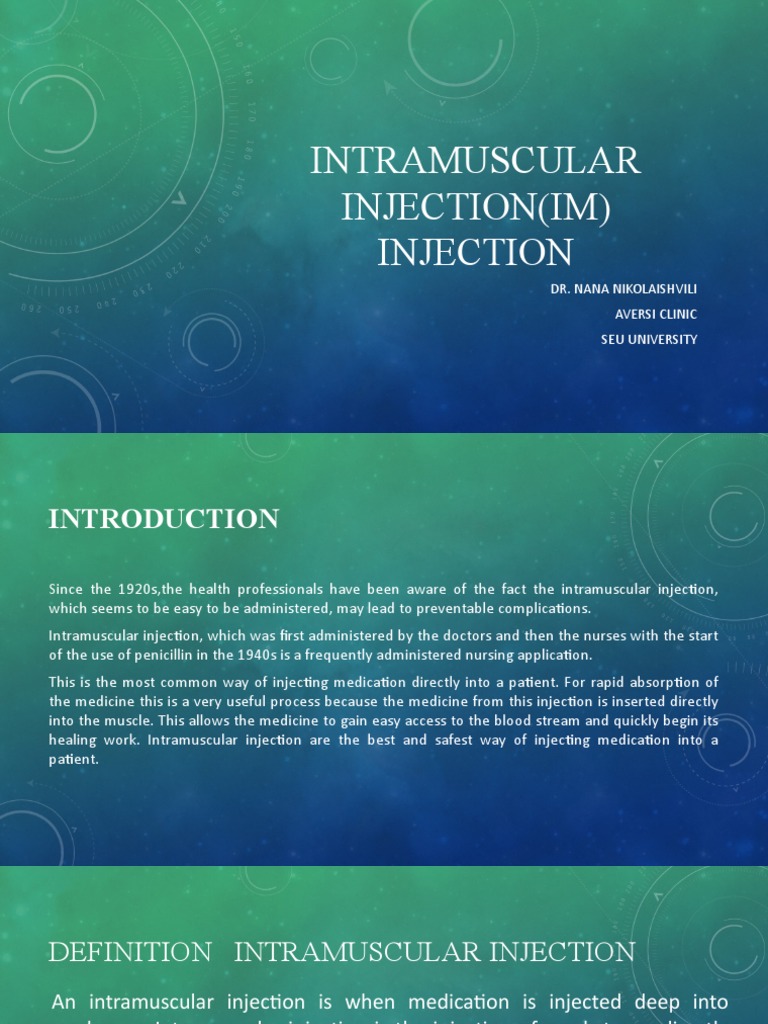 Intramuscular Injection (IM) Injection | PDF | Injection (Medicine ...