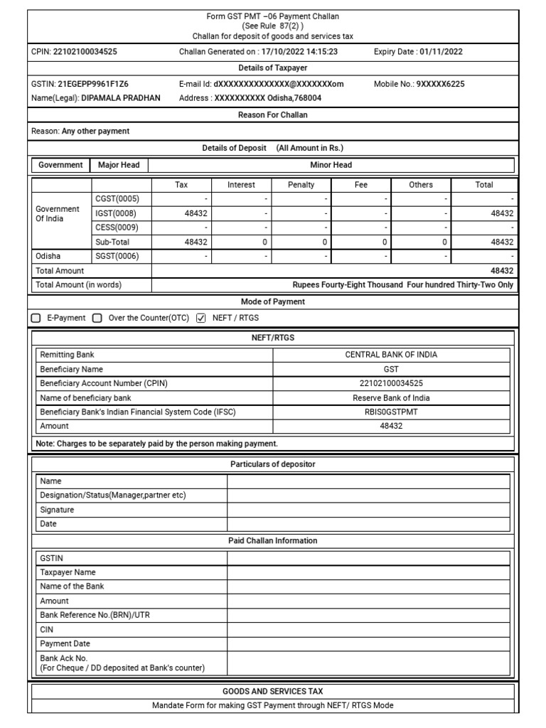 Gst-Challan Creation Format | PDF | Cheque | Services (Economics)