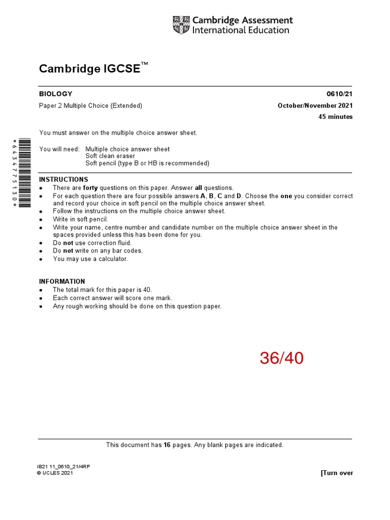 Igcse Oct Nov 2021 Biology Paper 21 Pdf Bacteria Pancreas