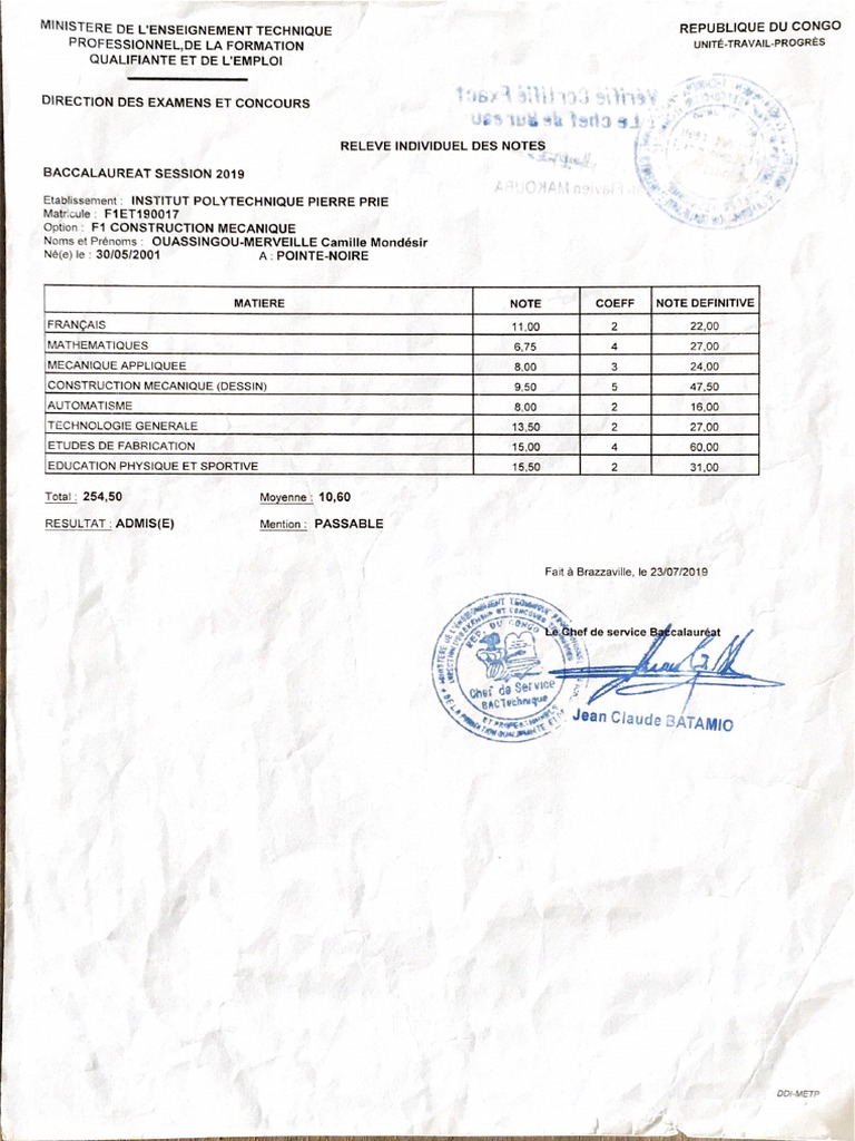 Relevé de Note Du Bac | PDF