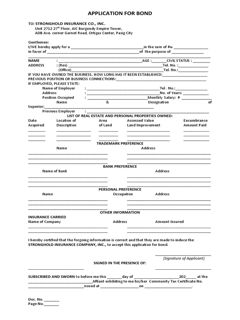 Bond Application Form | PDF