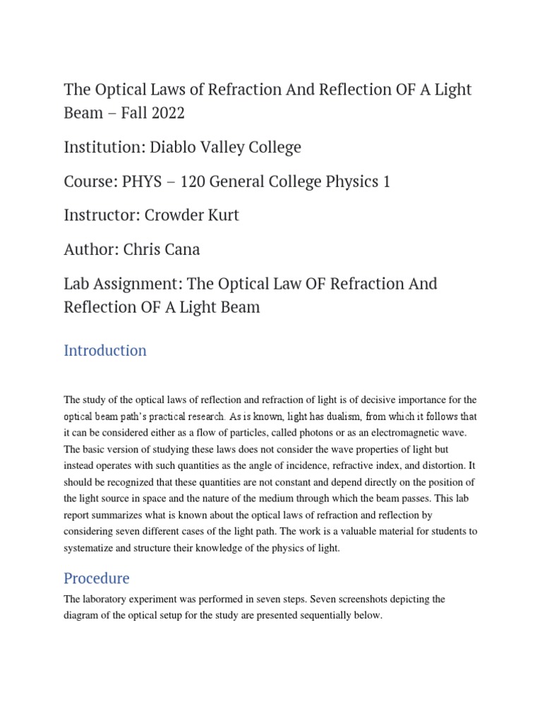 Reflection OF A Light Beam | PDF | Refraction | Reflection (Physics)