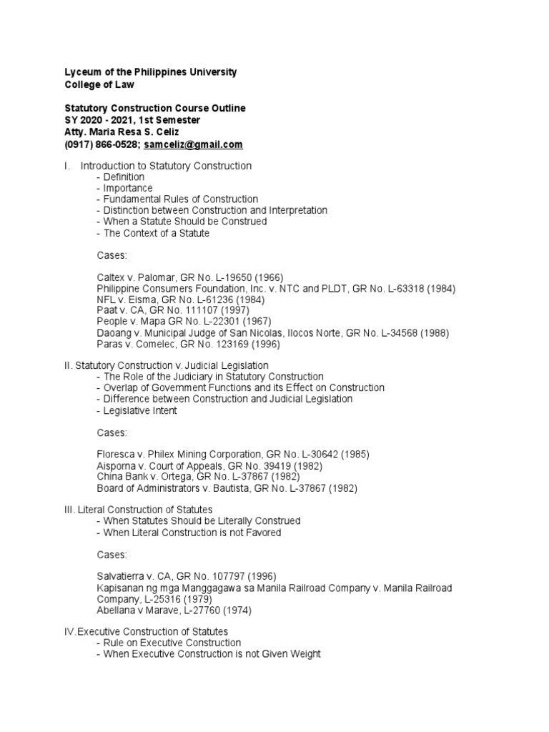 Statutory Construction Course Outline | PDF | Statutory Interpretation ...