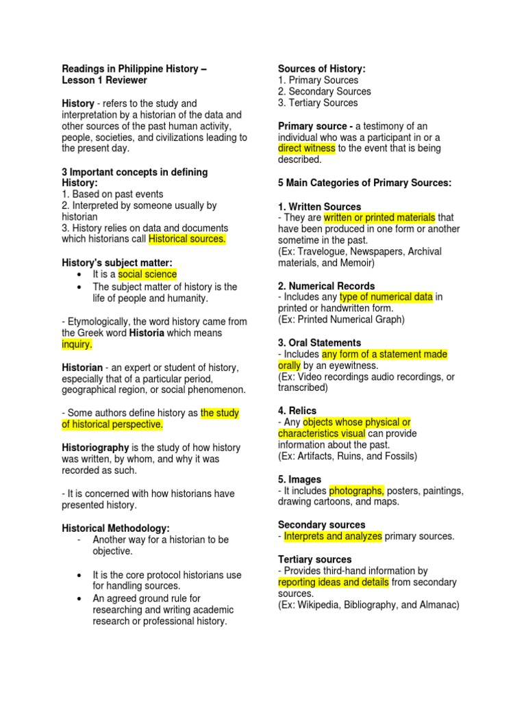 Readings in Philippine History Reviewer | PDF