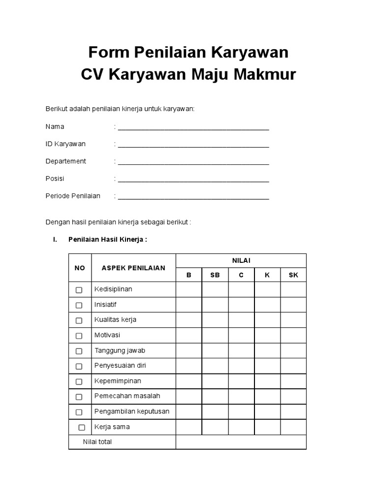 Form Penilaian Karyawan | PDF
