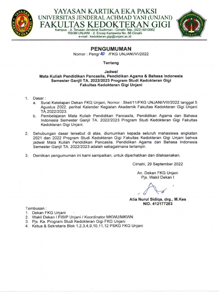 Peng - 40 - FKG UNJANI - VI - 2022, Tentang Jadwal Mata Kuliah ...